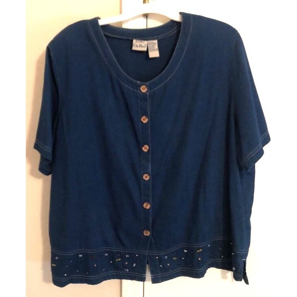 Koret | Tops | Koret City Blues Denim Button Up Shirt Blue Short Sleeve ...